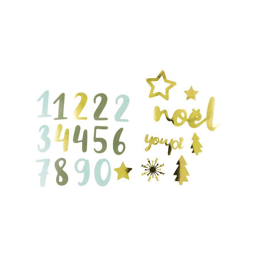 Chiffres 4,2 cm + décorations pour calendrier de l’Avent – 47 pièces
